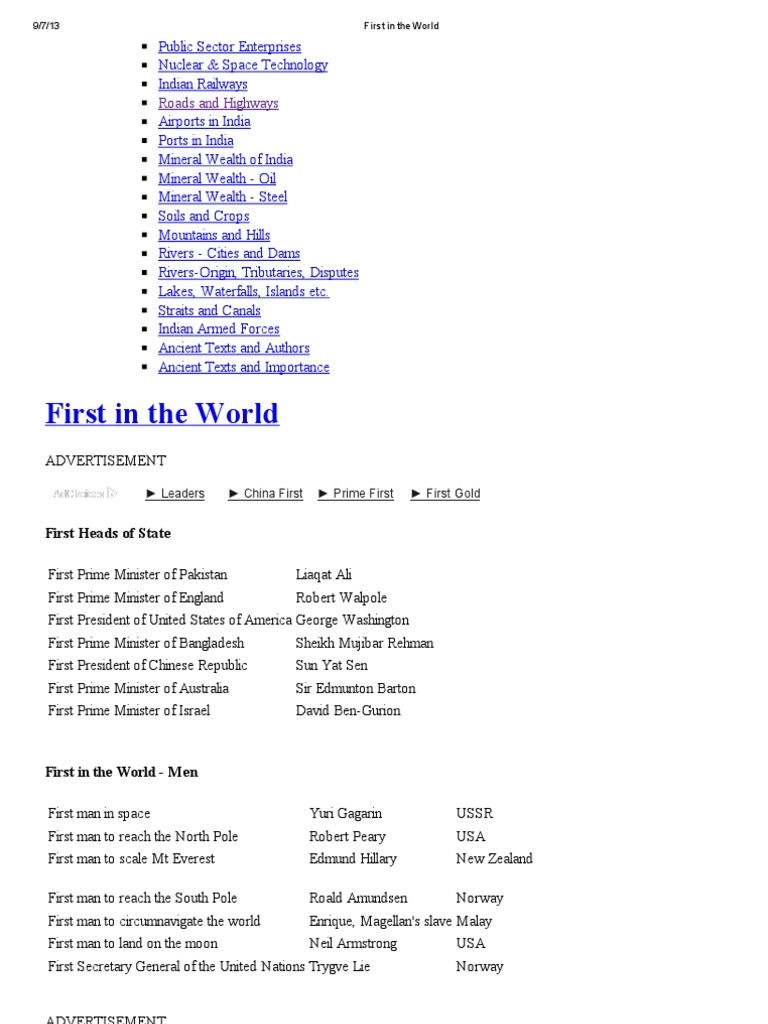 First in The World Men and Women | PDF | Science & Mathematics | Young ...