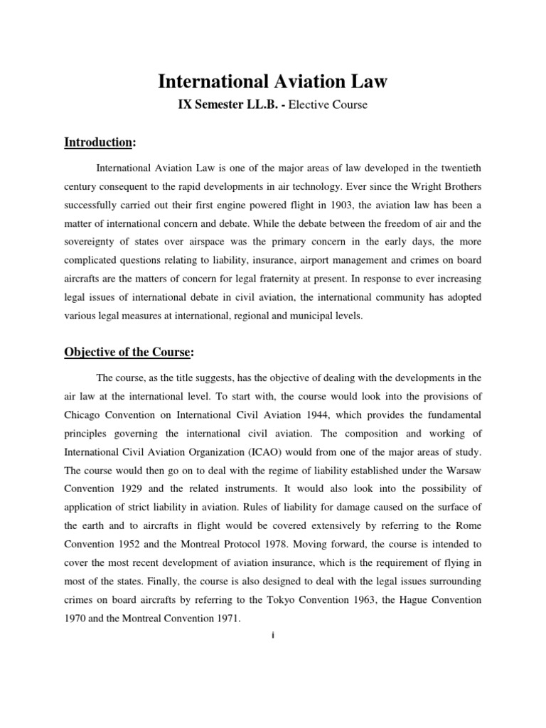 International Aviation Law Course Outline | Aviation | Aeronautics
