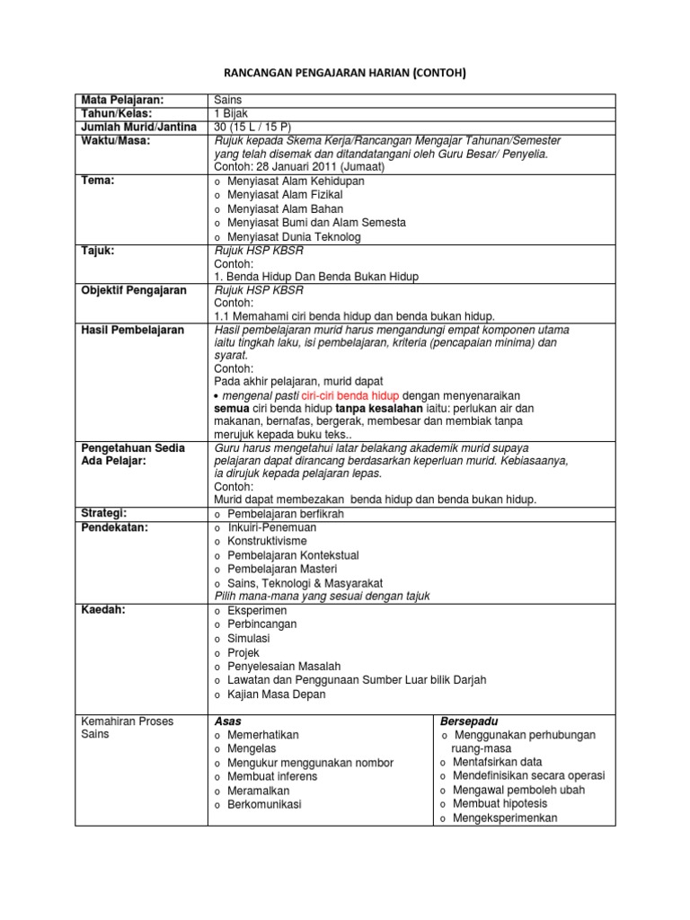 Rancangan Pengajaran Harian Sains | PDF Rancangan Pengajaran Harian Sains | PDF