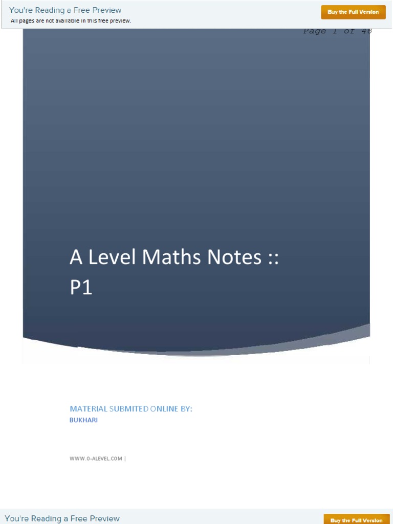 A Level Maths P1 Revision Notes | PDF