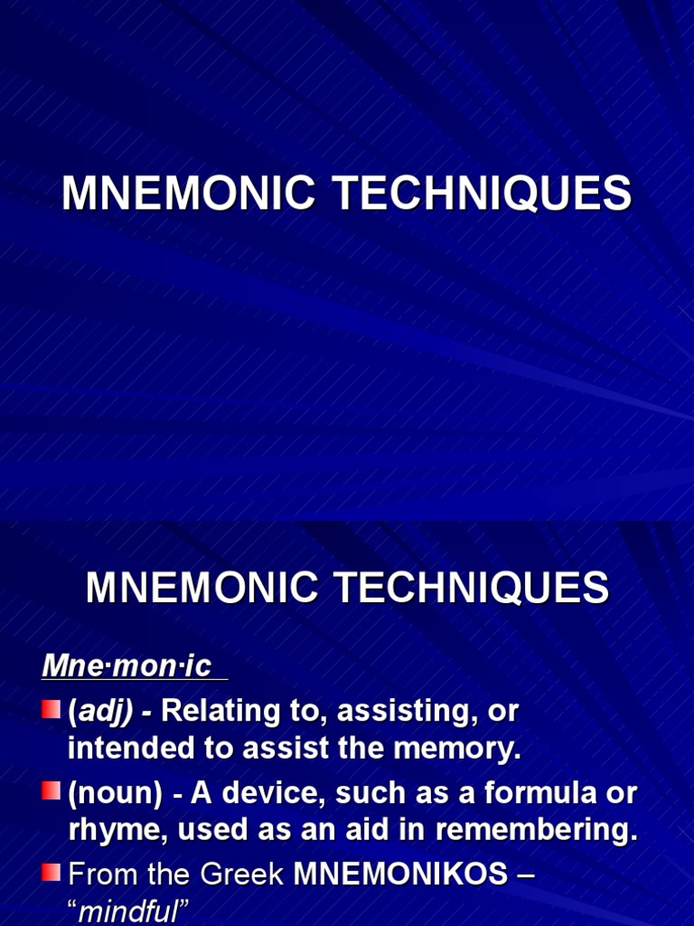 Mnemonic Techniques Explained | PDF | Mnemonic | Limbic System