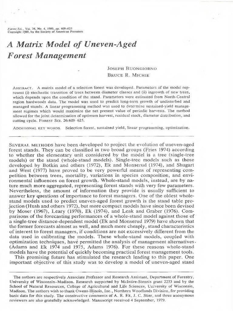 A Matrix Model of Uneven-Aged Forest Management | PDF | Errors And ...