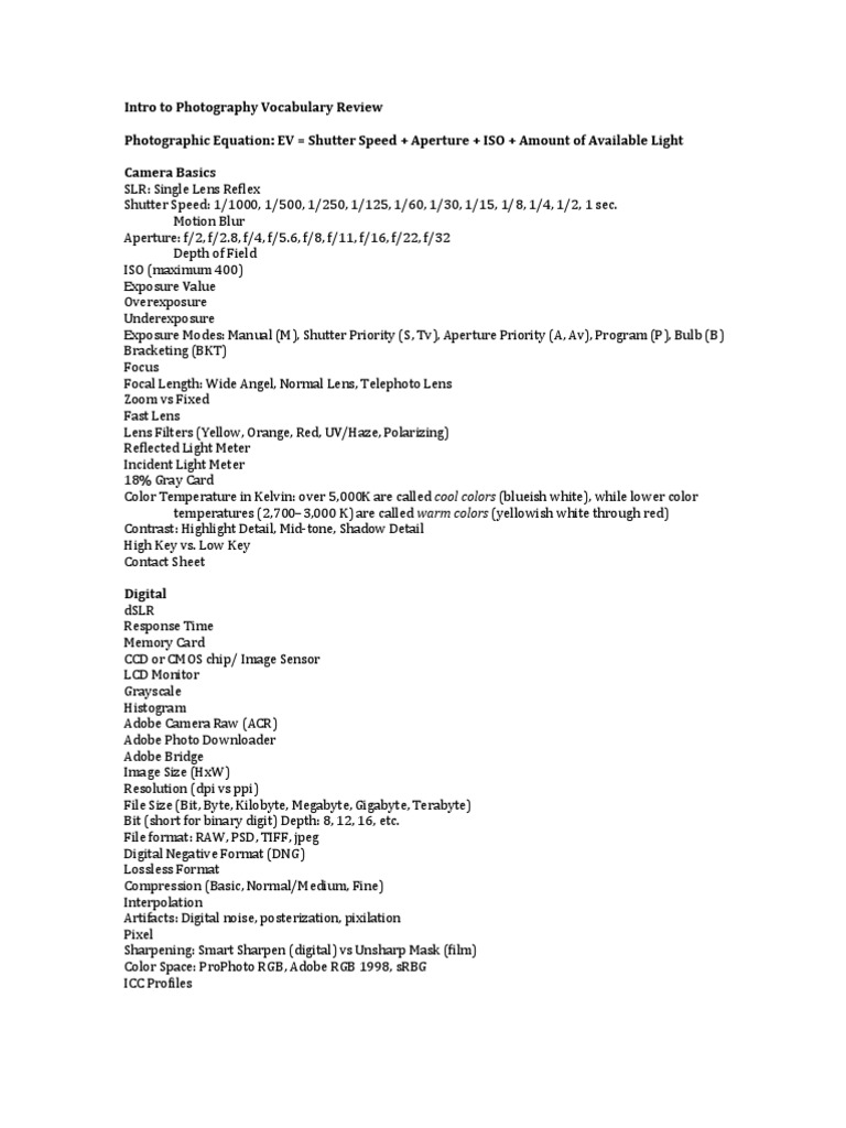 Photography Vocabulary Essentials | PDF | Technology & Engineering