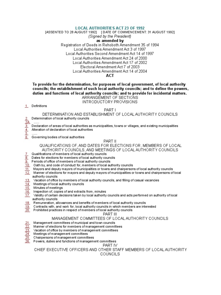 Local Authorities Act 23 of 1992 | PDF | Oath Of Office | Sanitary Sewer