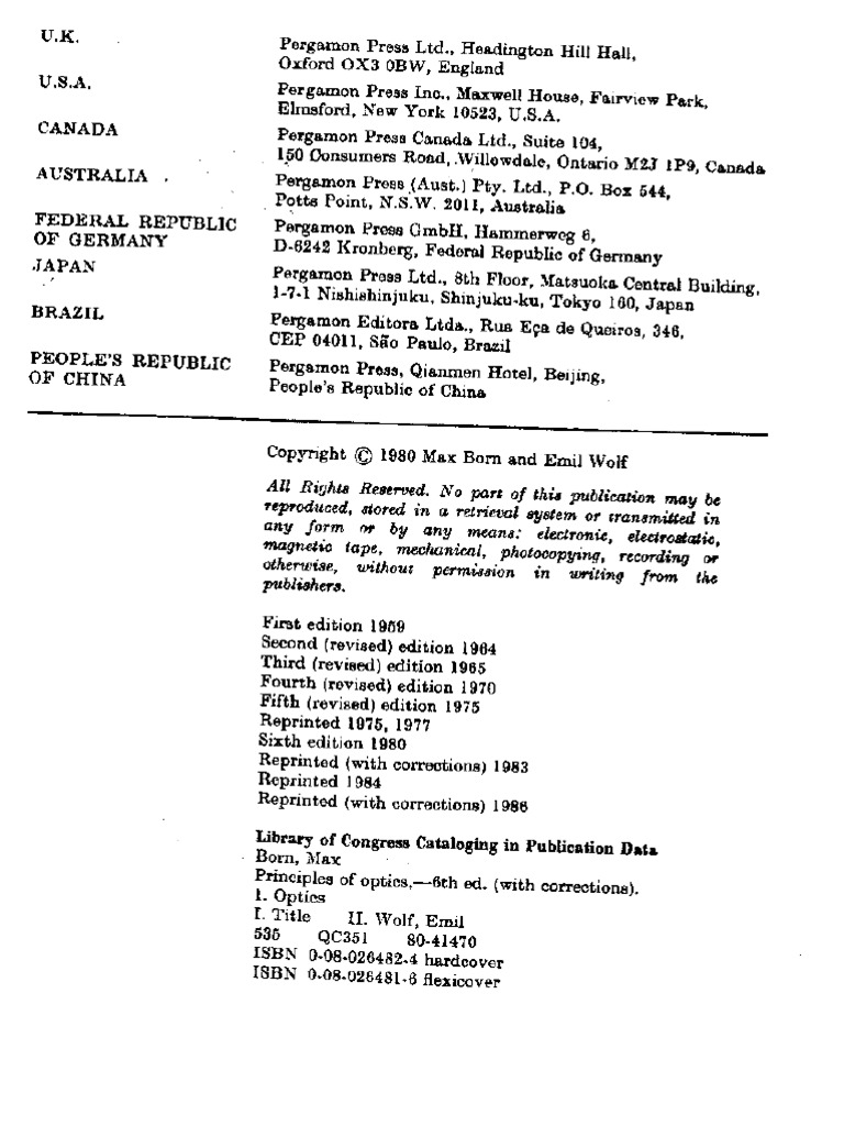 Principles of Optics - M.born, E. Wolf | PDF