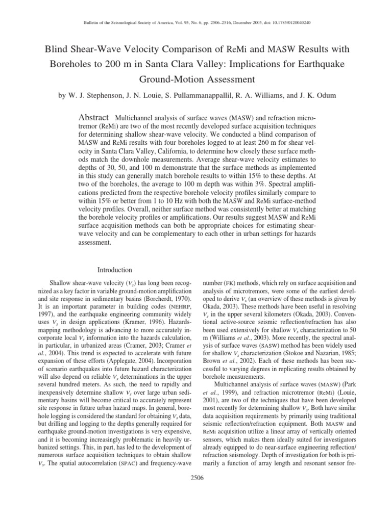 Comparison ReMi - MASW | Seismology | Earthquakes
