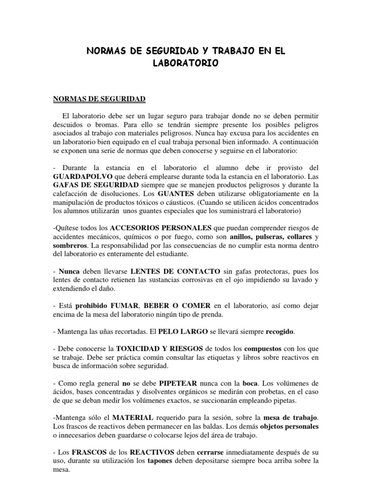 Normas de Seguridad y Trabajo en El Laboratorio | PDF | Laboratorios | Residuos