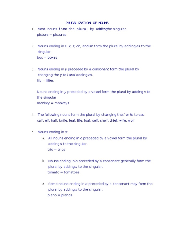 Rules for Pluralizing Nouns | PDF
