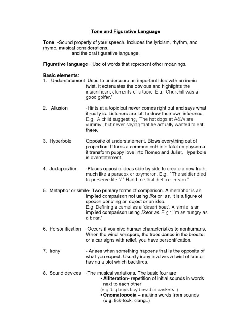 Tone and Figurative Language | Poetry | Phonology