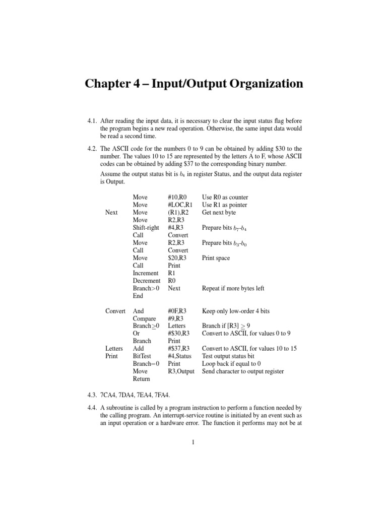 Computer Organization Hamacher Instructor Manual Solution - Chapter 4 | PDF | Subroutine | Input ...
