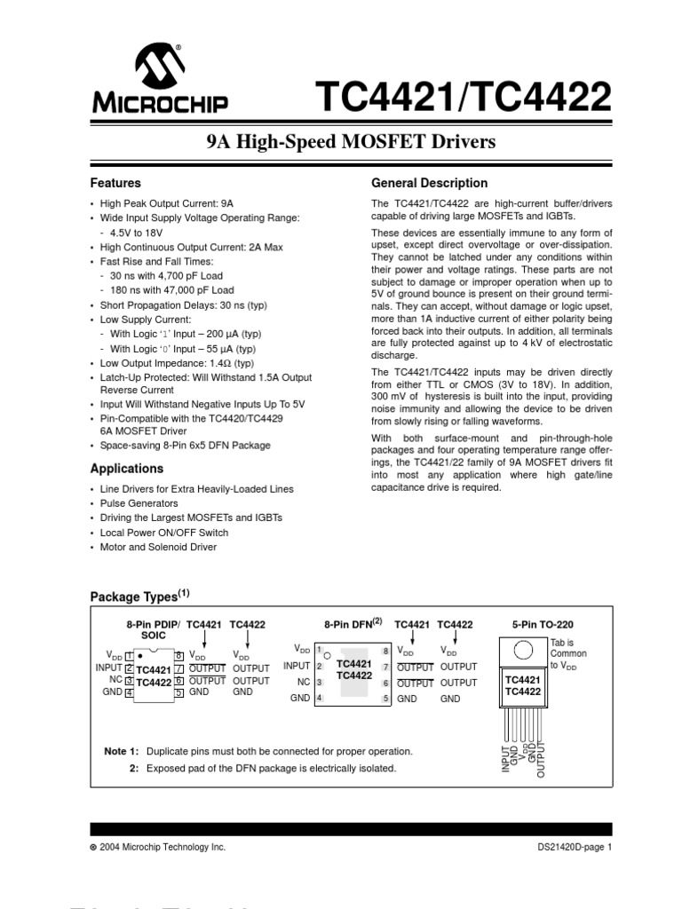 Driver tc4421 | PDF | Cmos | Integrated Circuit