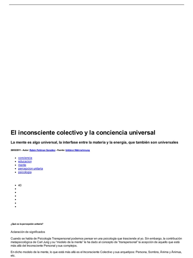 El Inconsciente Colectivo y La Conciencia Universal PDF | PDF | Mente ...