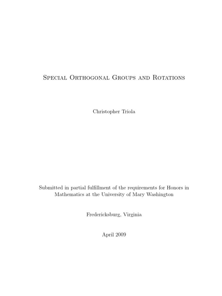 Special Orthogonal Groups and Rotations: Christopher Triola | PDF ...