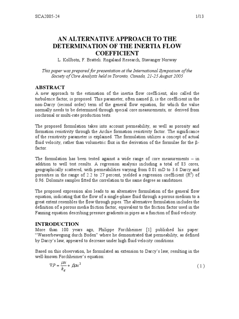 An alternative approach to determining the inertia flow coefficient ...