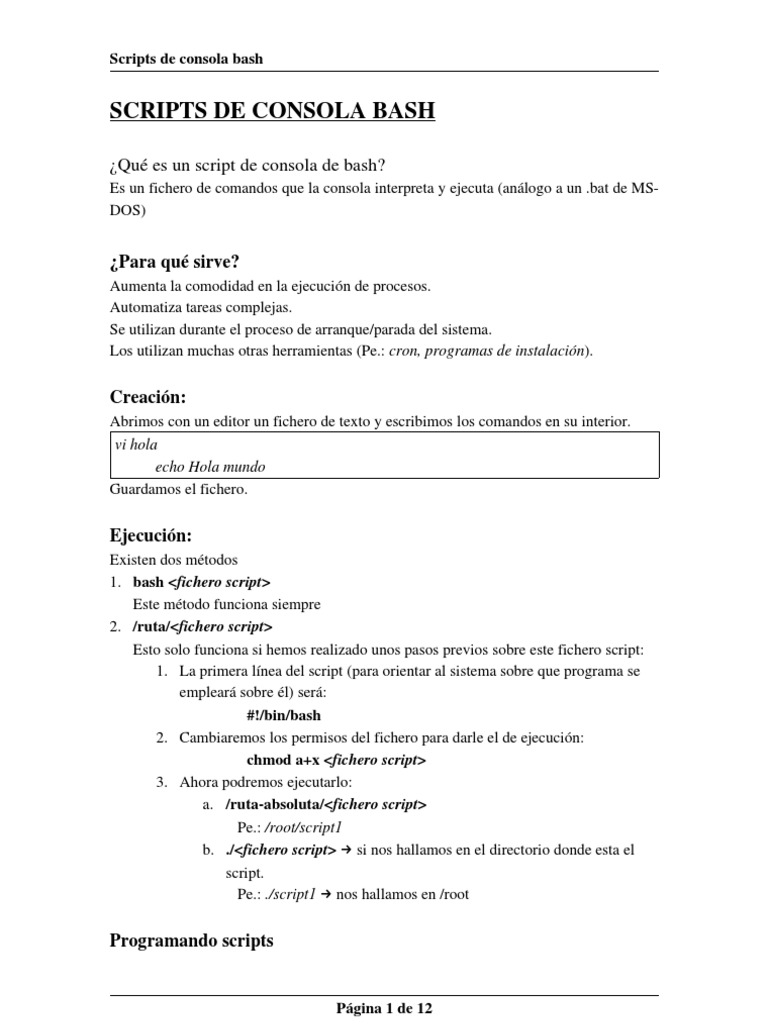 Programacion de Scripts para Consola BASH | PDF | Interfaz de línea de ...
