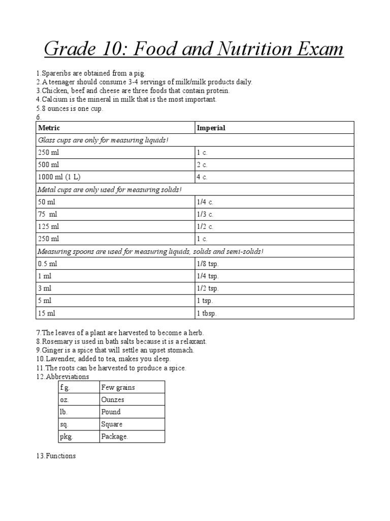 Grade 10 Food and Nutrition Exam Guide | PDF | Eating Disorder | Foods