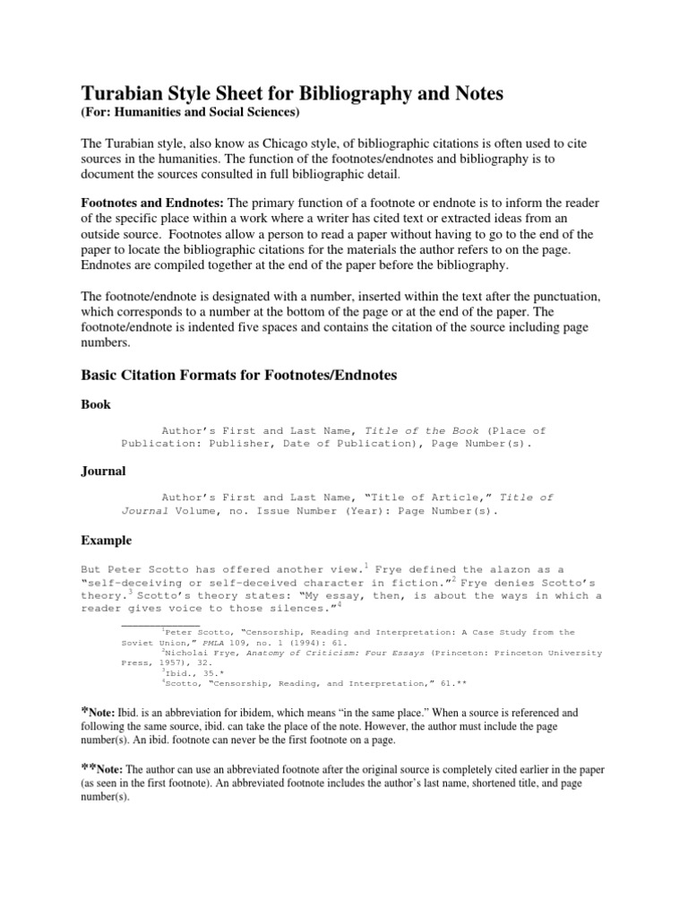 Turabian Bibliography Footnote Endnote | PDF | Note (Typography) | Citation