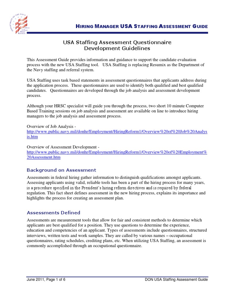 USA Staffing Assessment Development Guide | PDF | Educational ...
