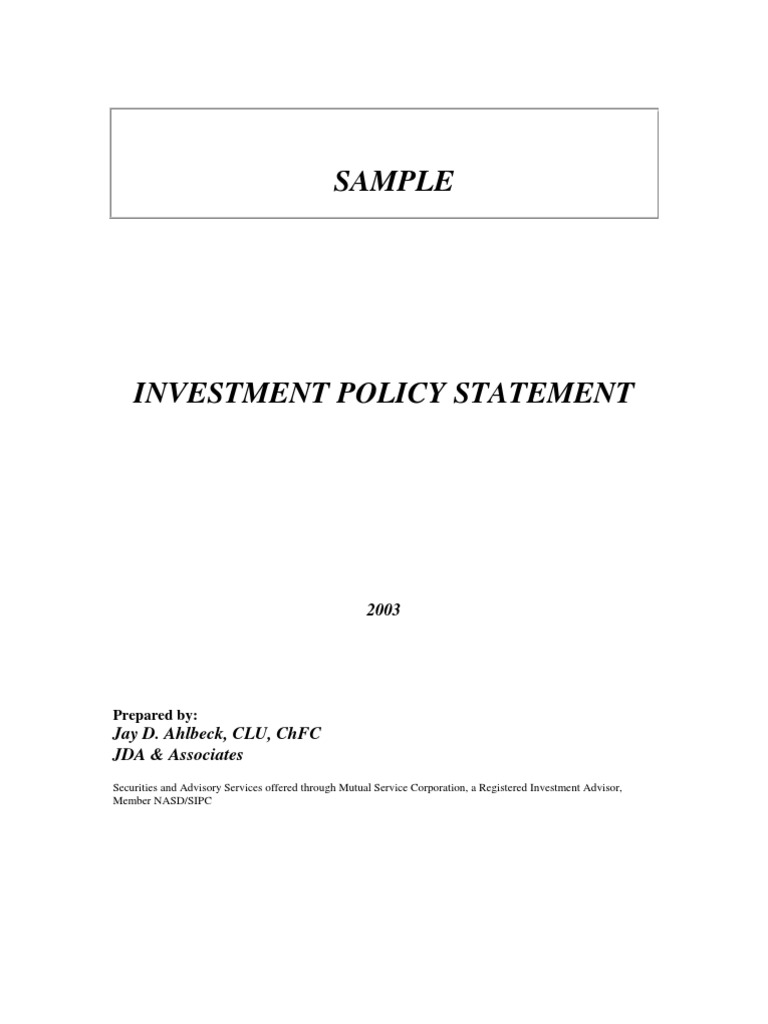 Investment Policy Statement | PDF | Asset Allocation | Active Management