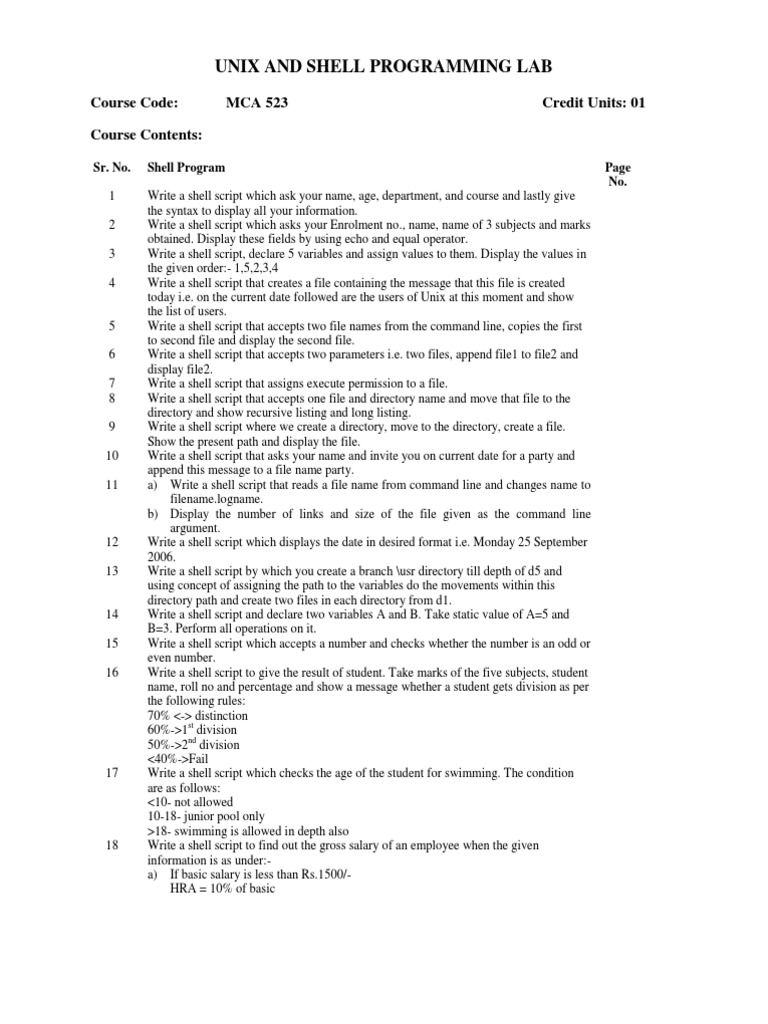 Unix and Shell Programming Lab | Download Free PDF | Command Line Interface | String (Computer ...