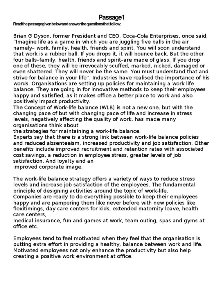 Passages For Note Making | PDF | Work–Life Balance | Job Satisfaction