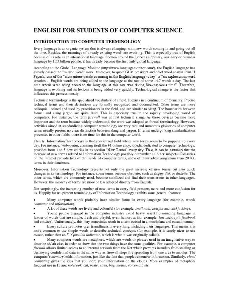 English For Students of Computer Science | PDF | Class (Computer ...