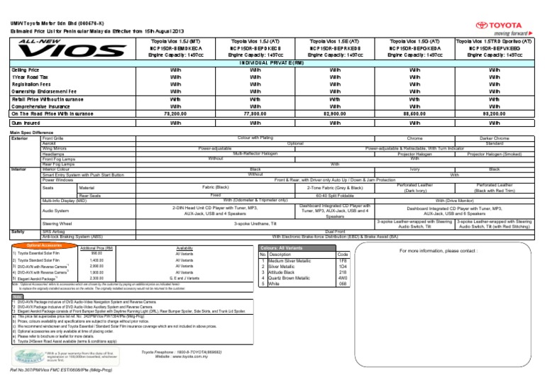 Vios 2013 | PDF | Motor Vehicle | Automobiles