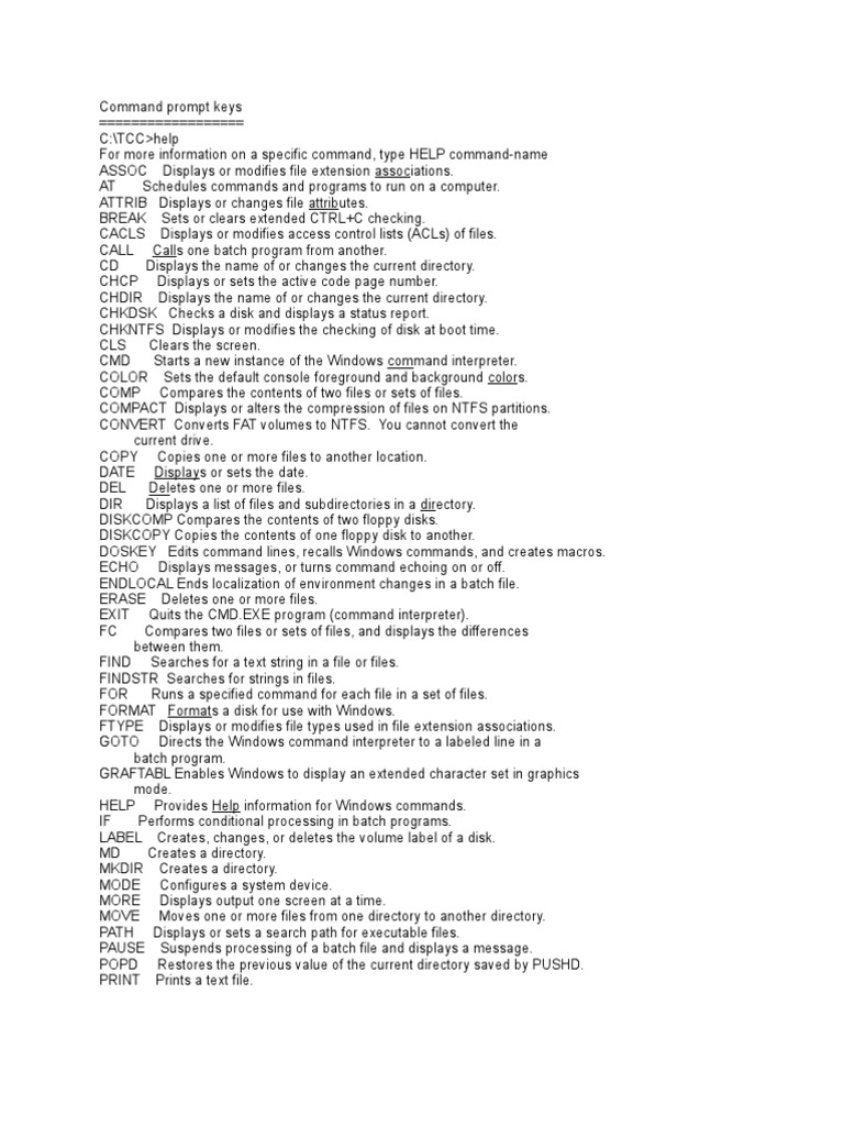 Command Prompt Keys | PDF | Command Line Interface | Computer File