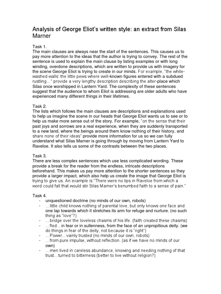 Analysis of George Eliot's Written Style | PDF | George Eliot | Silas ...