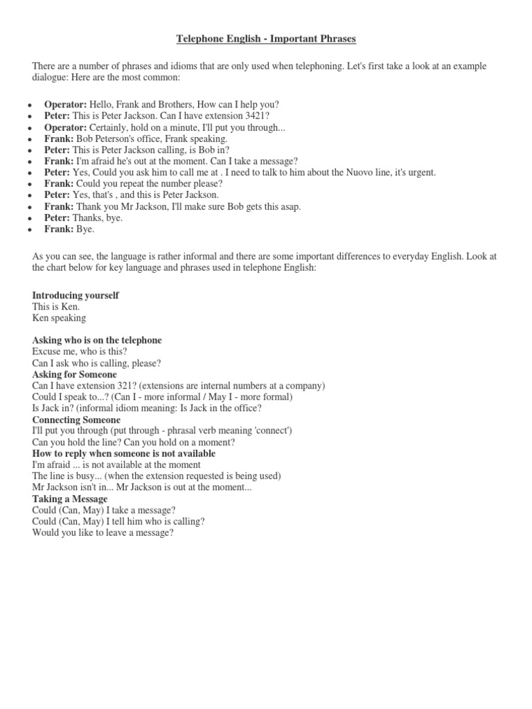 Telephone English | PDF | Phrase | Sales