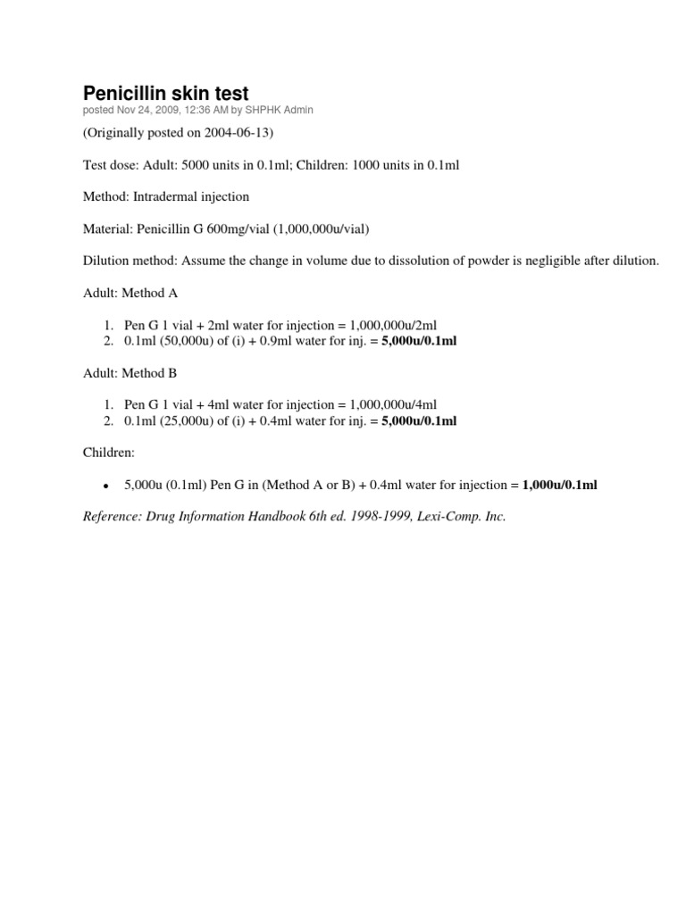 Penicillin Skin Test | PDF