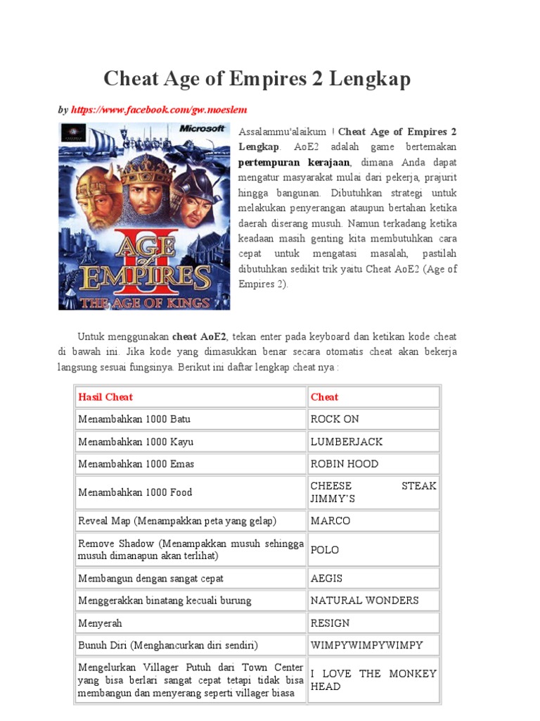Cheat Age of Empires 2 Lengkap by Vadly | PDF | Sejarah