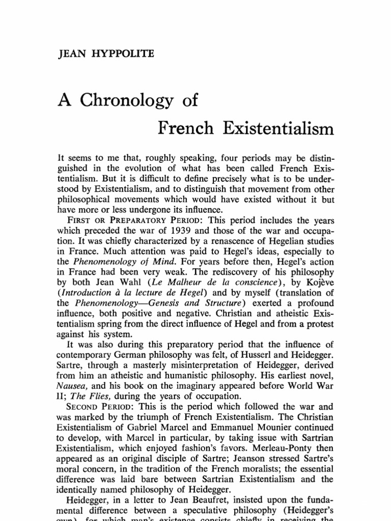 A Chronology of French Existentialism | Existentialism | Jean Paul Sartre