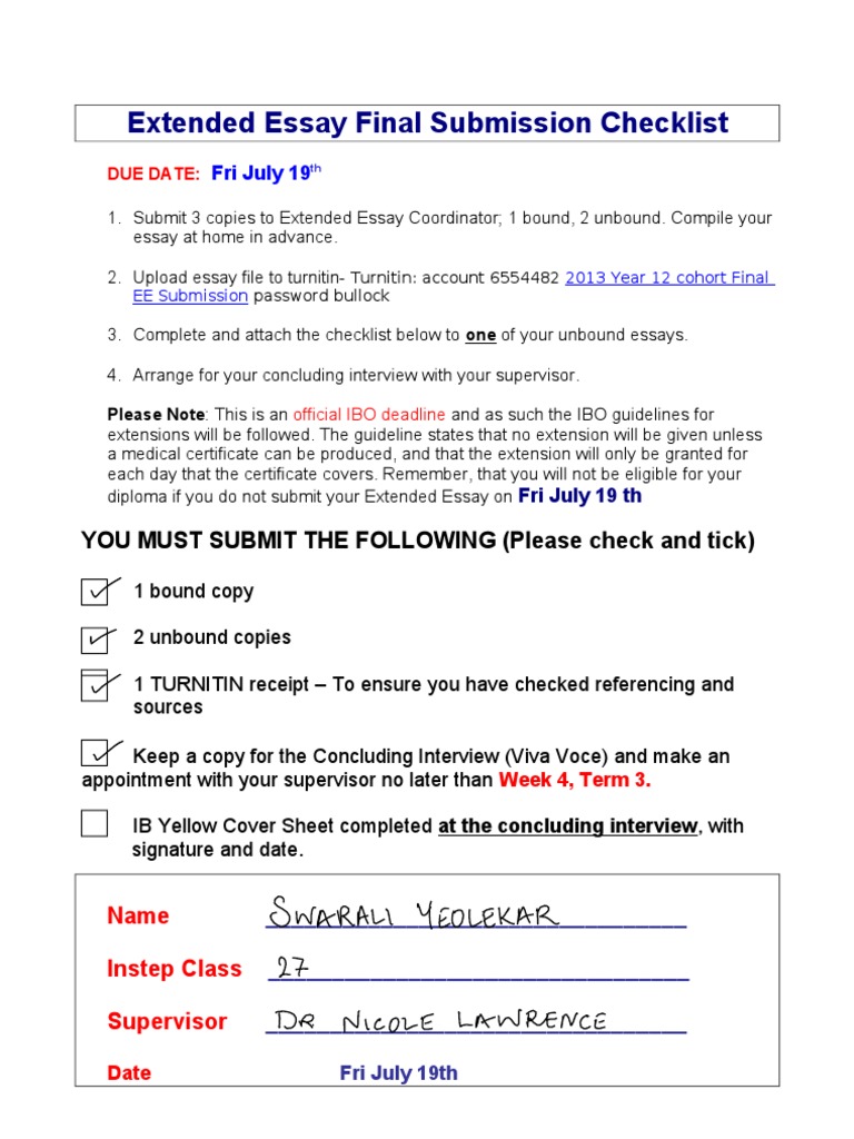 Extended Essay Final Submission Checklist: Fri July 19 | PDF | Essays ...