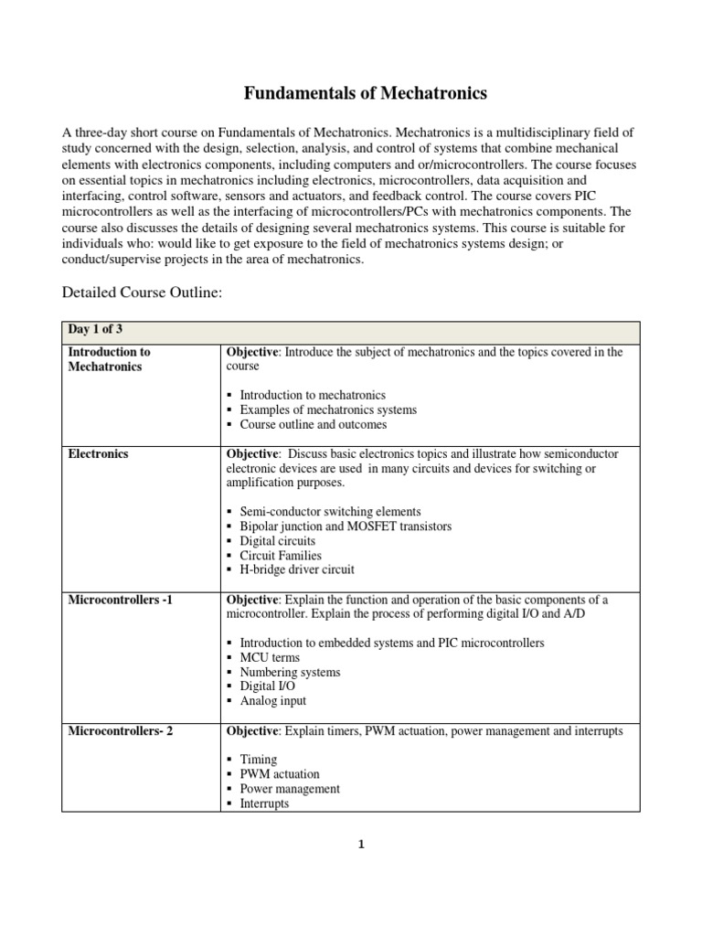 Fundamentals of Mechatronics Short Course | PDF | Control Theory ...