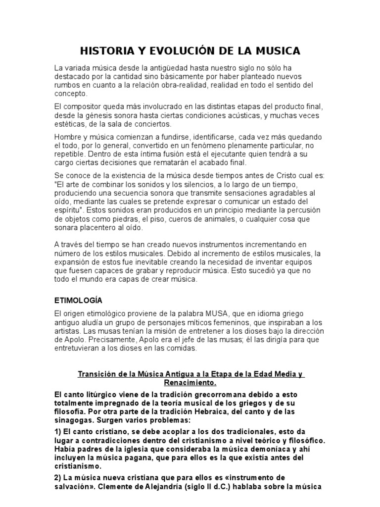 HISTORIA Y EVOLUCIÓN DE LA MUSICA