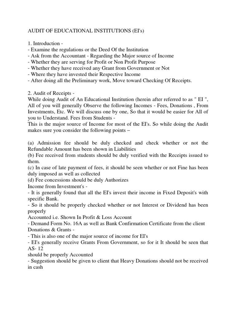 Audit of Educational Institutions | PDF | Fee | Audit