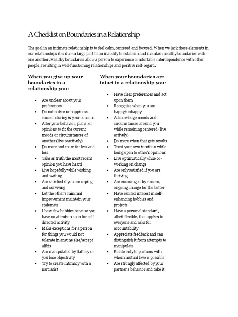 A Checklist On Boundaries in A Relationship | PDF