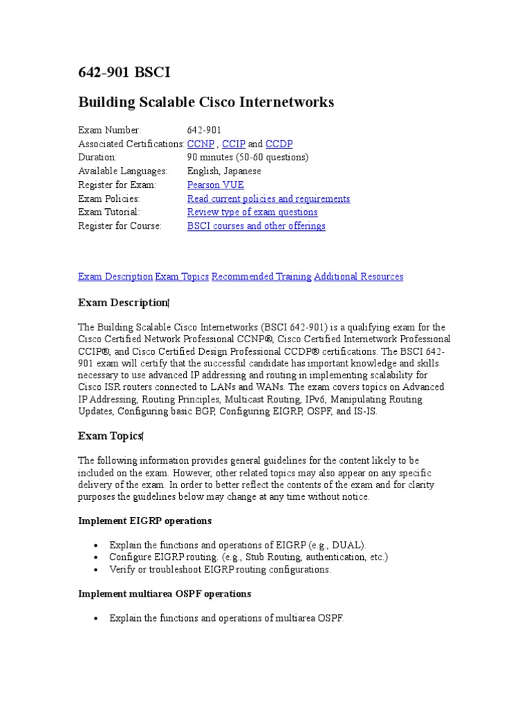 CCNP Routing Switching Syllabus | PDF | Cisco Certifications | Computer ...