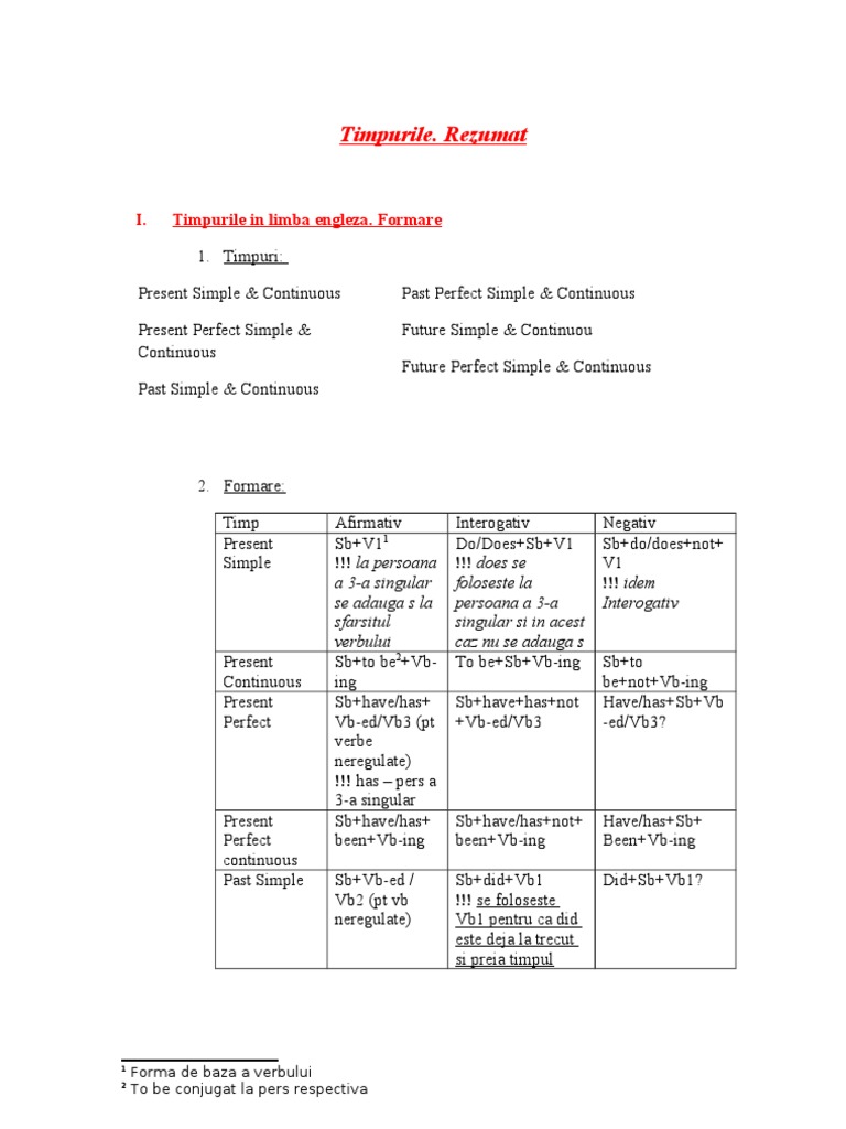 Timpuri Verbale Engleza. Rezumat | PDF | Grammar | Linguistic Typology