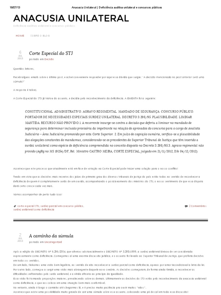 Anacusia Unilateral - Deficiência Auditiva Unilateral e Concursos ...