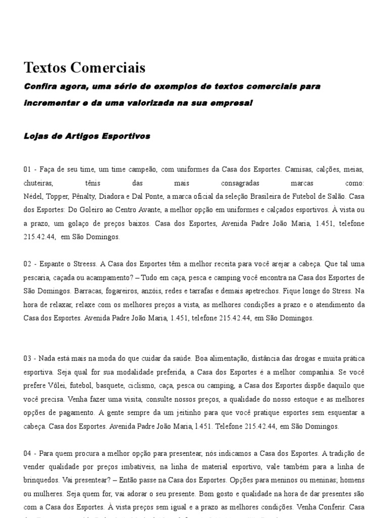 MODELOS TEXTOS COMERCIAIS