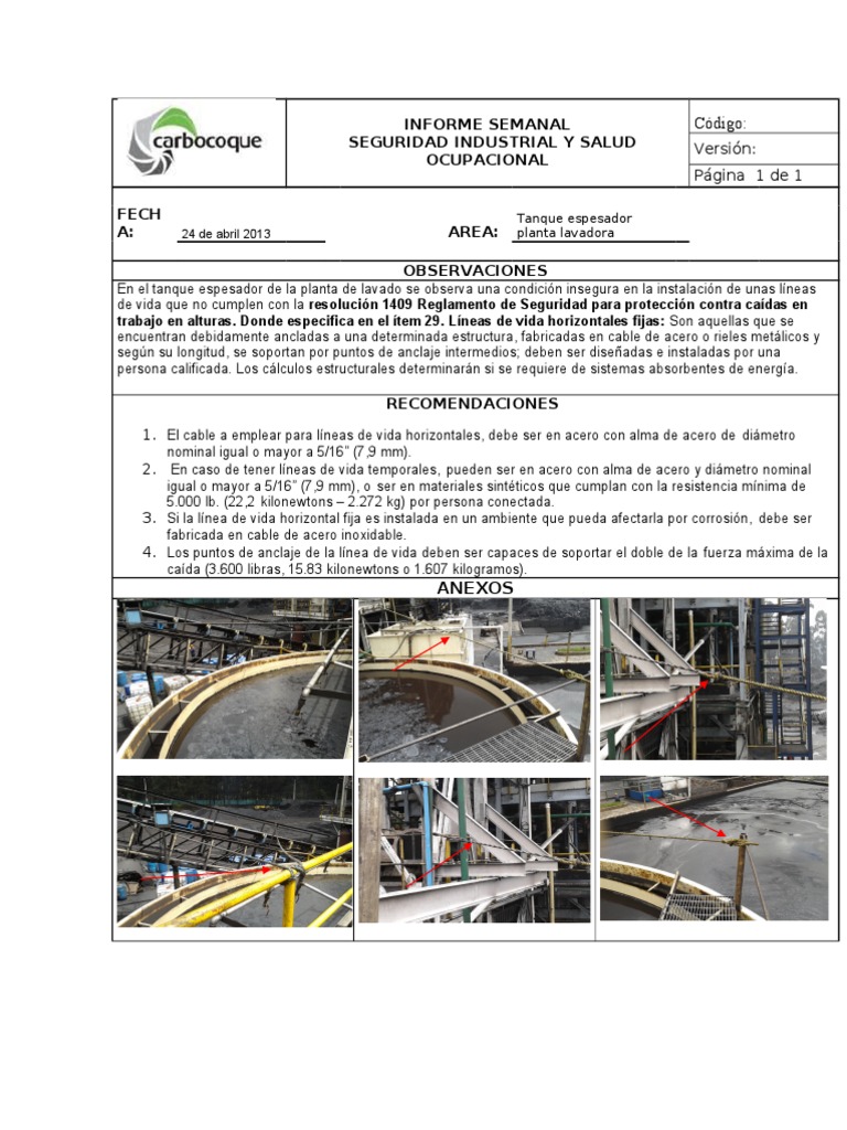 Formato de Informe Semanal de Seguridad y Salud Ocupacional