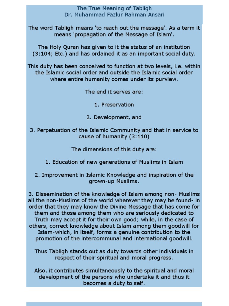 The True Meaning of Tabligh | PDF | Ummah | Quran