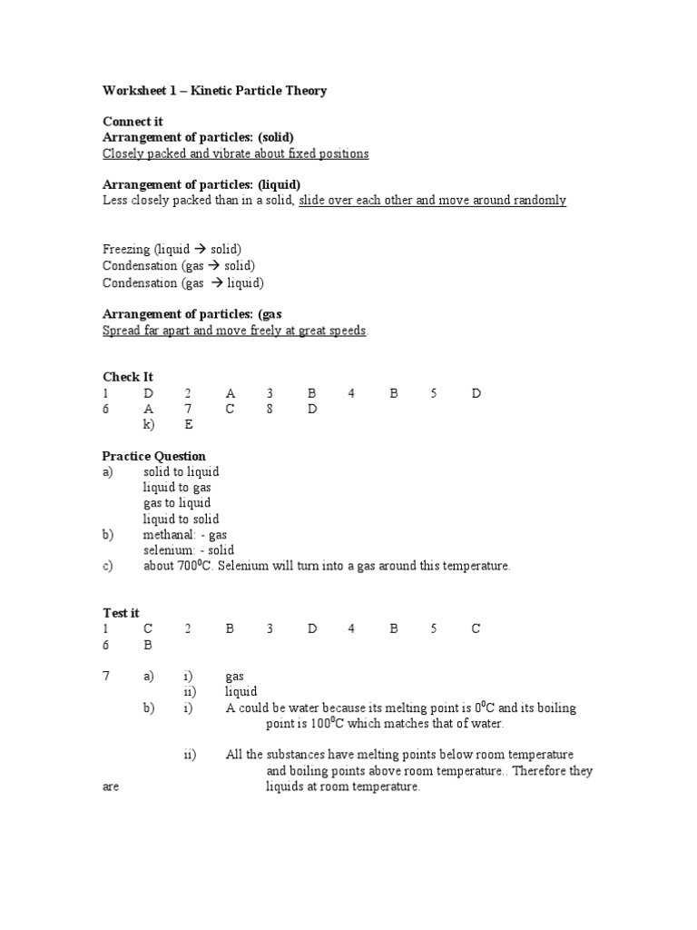Worksheet 1 - Kinetic Particle Theory | PDF
