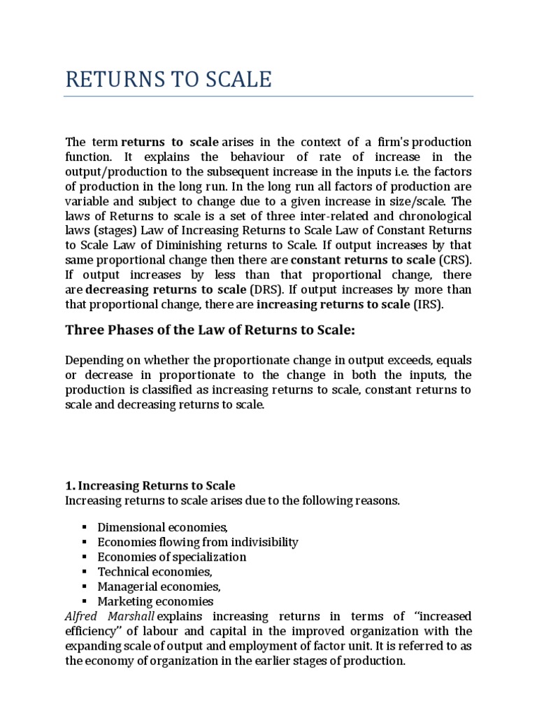 Returns To Scale | PDF | Business Economics | Production And Manufacturing