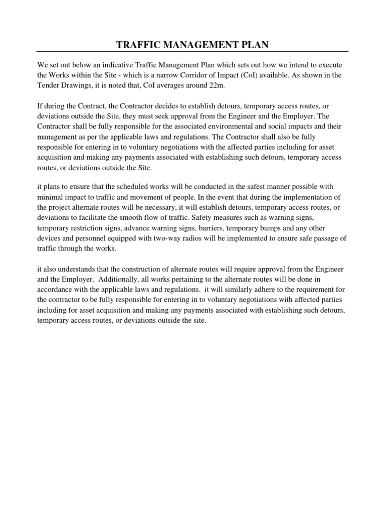 Indicative Traffic Management Plan - Method Statement | PDF