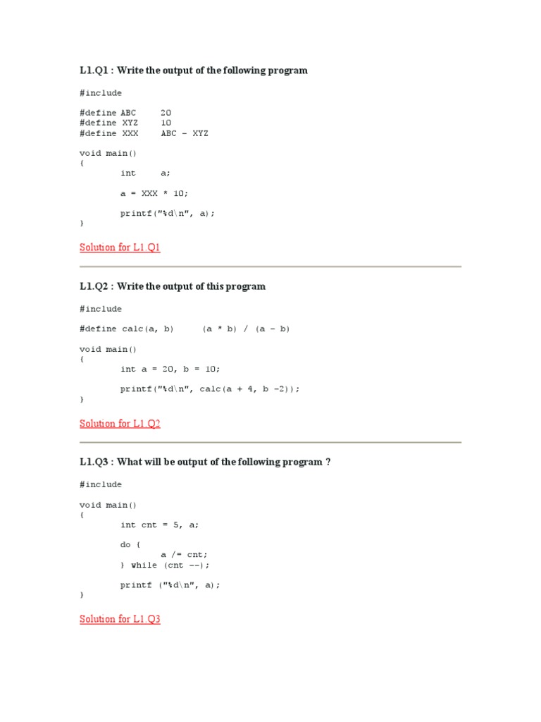 L1.Q1: Write The Output of The Following Program | PDF | Computer Programming | Software Engineering