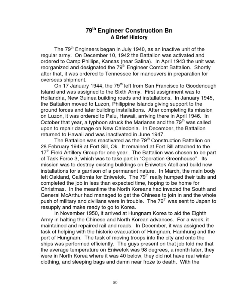 History of the 79th Engineer Battalion | PDF | Battalion | Military Of ...