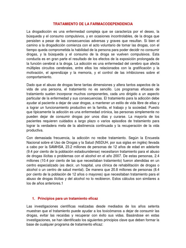 Tratamiento de La Farmacodependencia | La dependencia de sustancias | Drogas